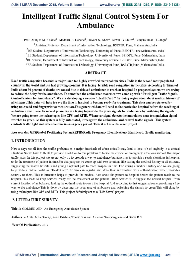 Intelligent Traffic Signal Control System For Ambulance | PDF | Traffic ...