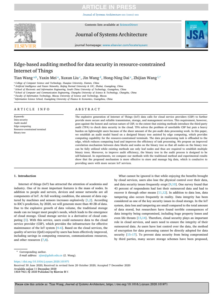 Edge-Based Auditing Method For Data Security in Resource-Constrained | PDF | Cloud Computing ...