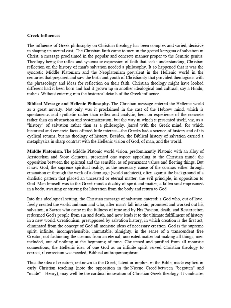 THEOLOGY Greek Influences | PDF | Platonism | Plato