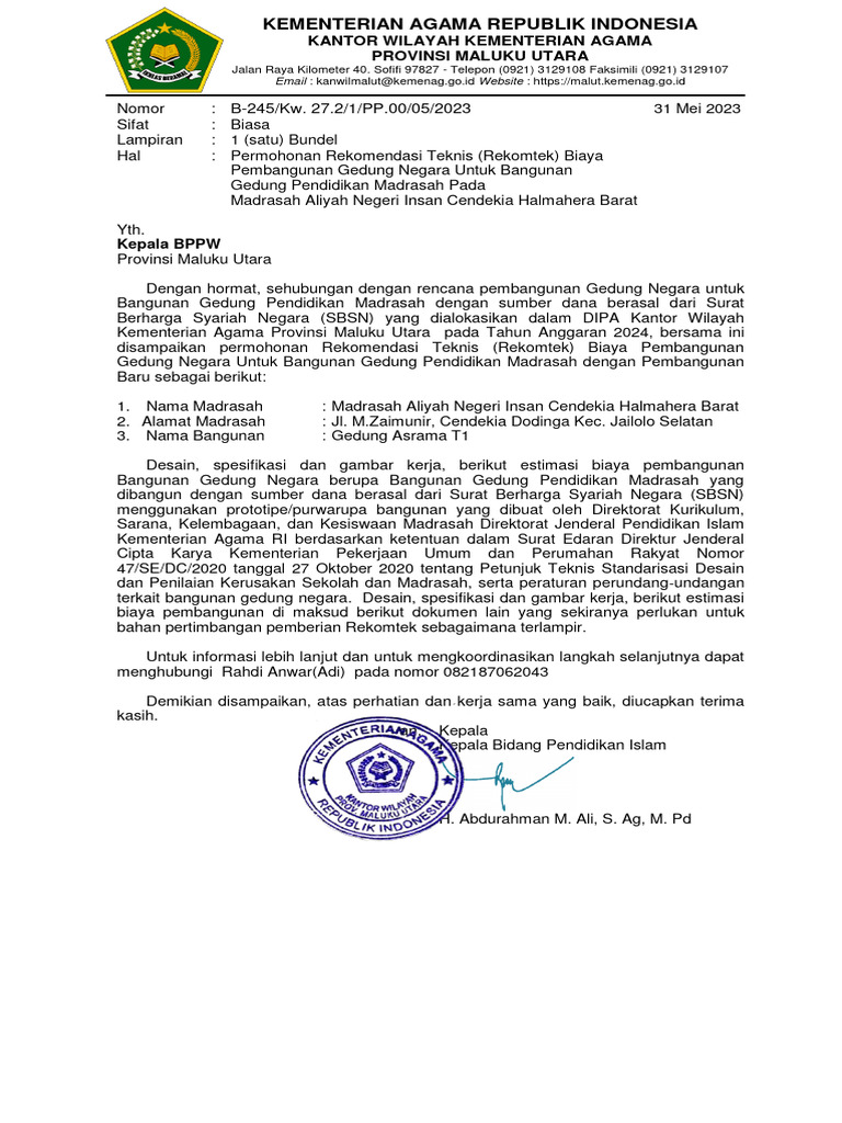 Surat Rekomendasi PUPR | PDF