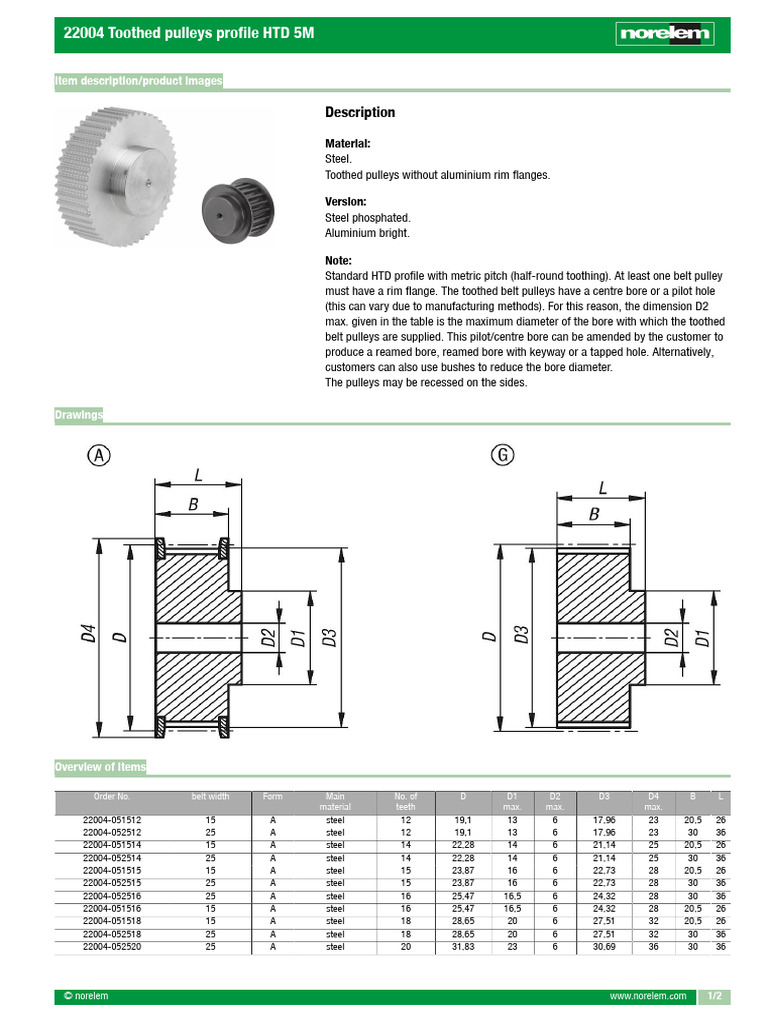 Datasheet 18238 Toothed Pulleys Profile HTD 5M - en | PDF | Belt ...