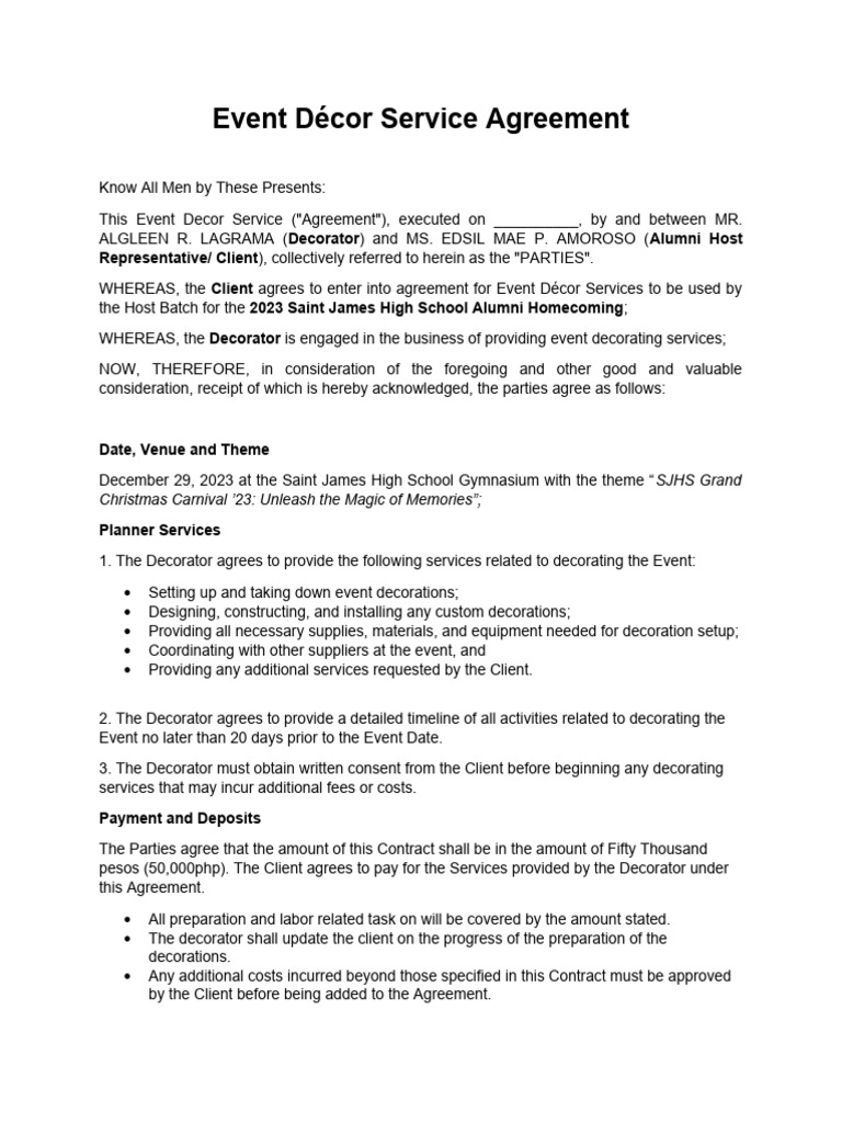 Event Decor Service Agreement Template | PDF | Economies | Private Law