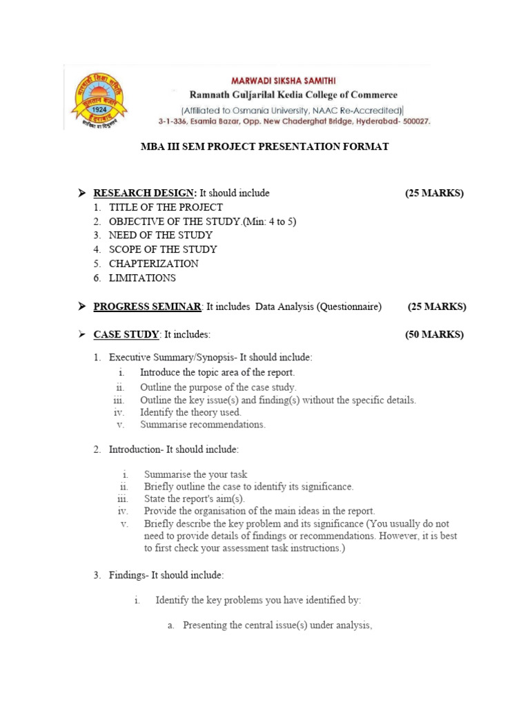 Mba Iii Sem Project Presentation Format 2023-24 | PDF | Methodology ...