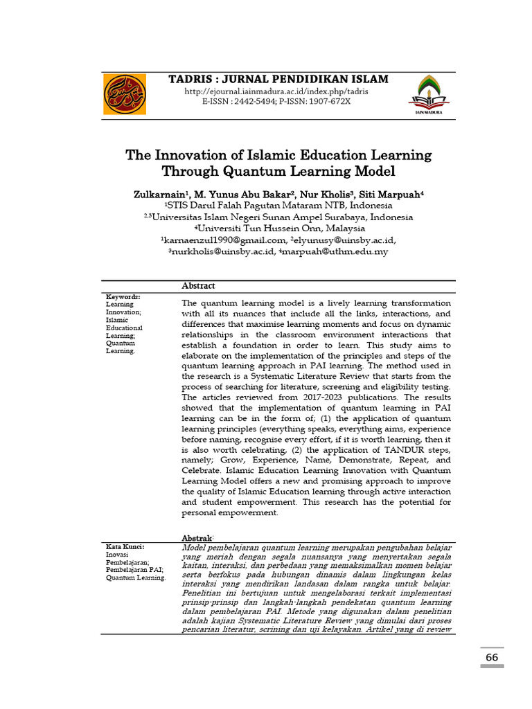 The Innovation of Islamic Education Learning Through Quantum Learning Model | PDF | Learning ...