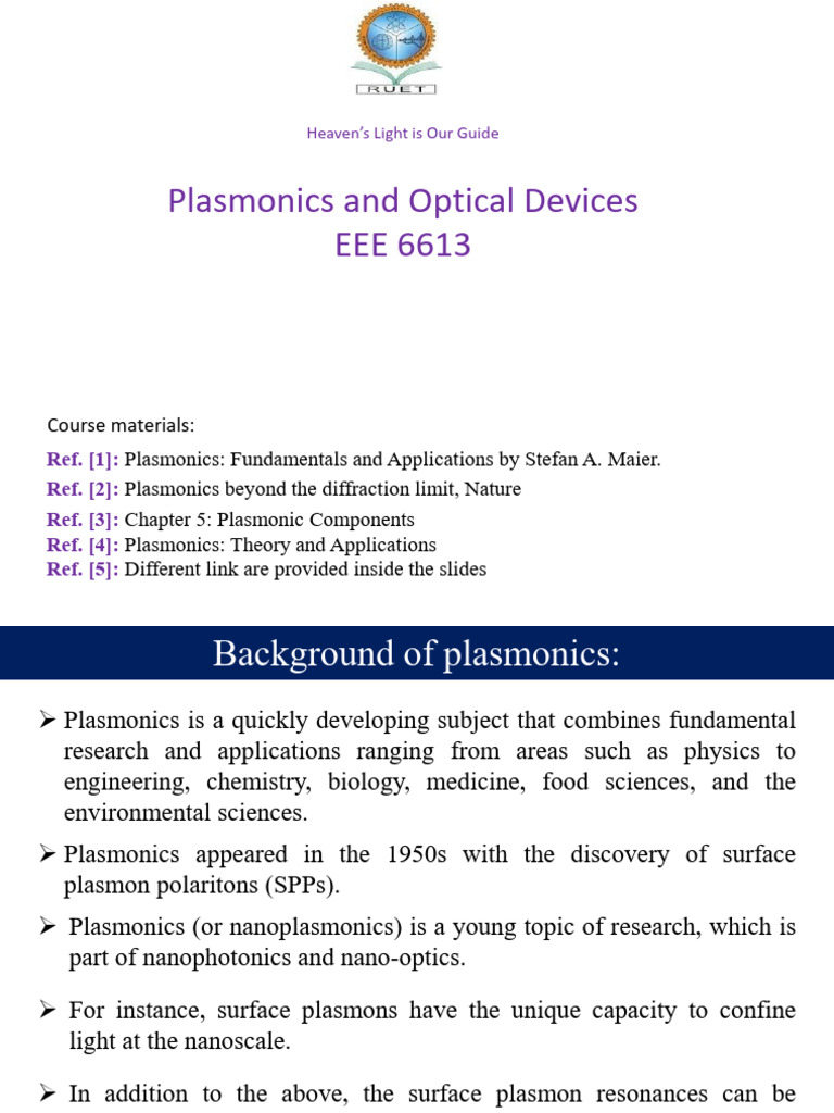 Lec 01-03 - Plasmonics | PDF | Surface Plasmon Resonance | Plasmon Lec 01-03 - Plasmonics | PDF | Surface Plasmon Resonance | Plasmon