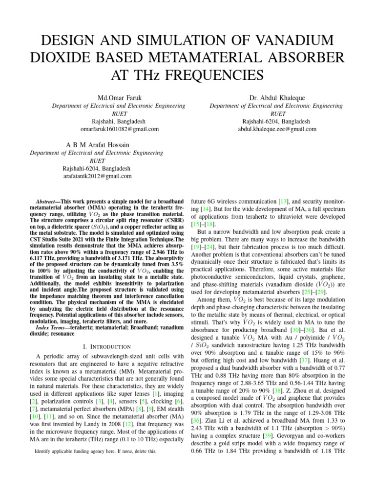 Metamaterial Absorber by VO2-4 | PDF | Terahertz Radiation | Metamaterial
