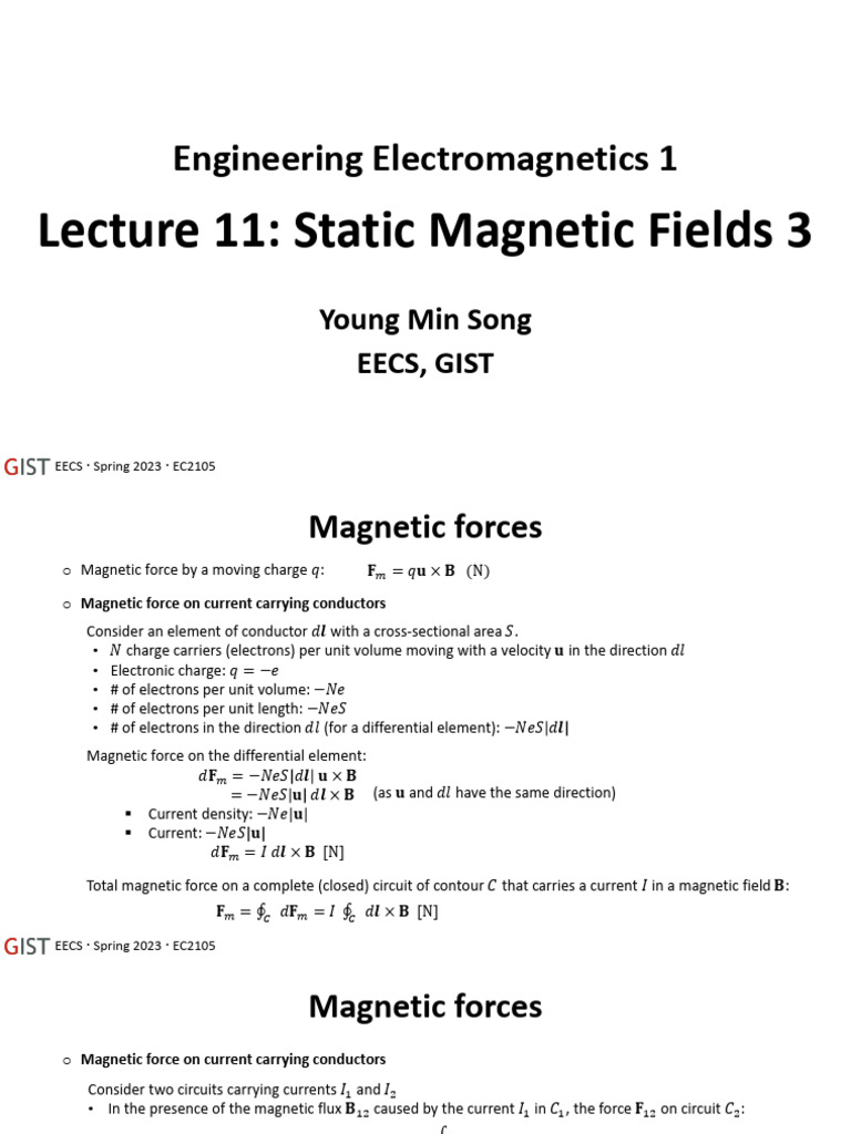 EC2105 - Lecture - 11 Magnetic Field 3 | PDF | Magnetic Field | Torque