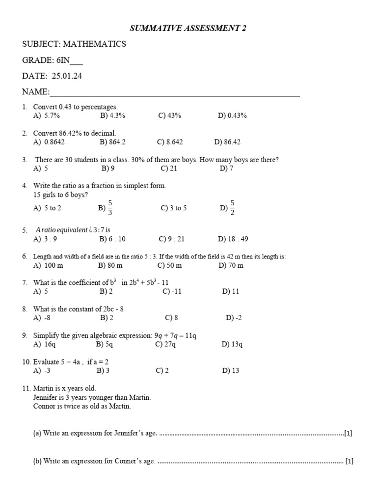 Summative Assessment 2 | PDF | Ratio | Mathematical Objects