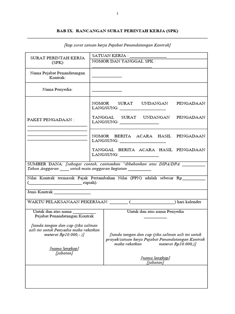 Contoh Form Rancangan SPK Dan SSUK PL Jasa Lainnya | PDF