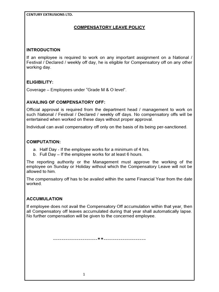 Compensatory Leave Policy Guide | PDF | Career & Growth | Business