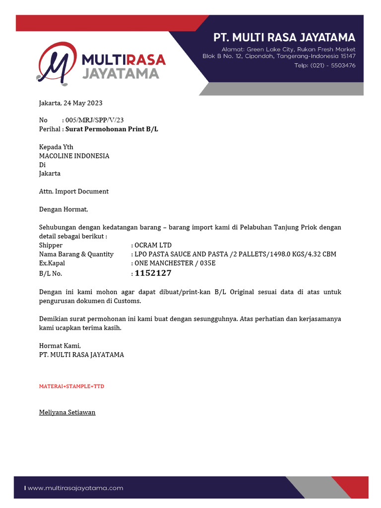 Surat Permohonan Print BL | PDF