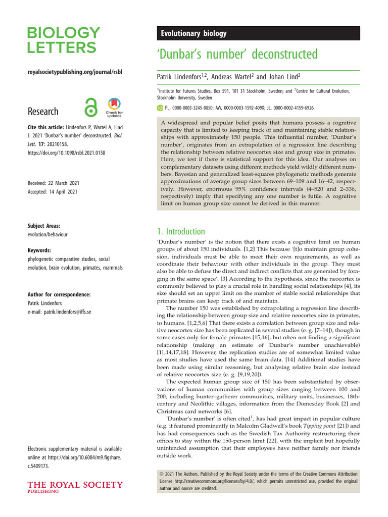 Dunbars Number Deconstructed | PDF