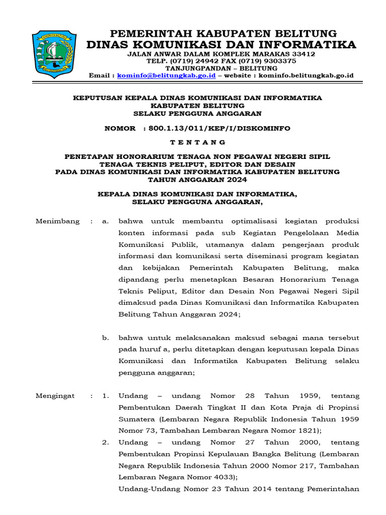 Besaran Honorarium Peliput Editor Sk Non Pns Ikp Tahun 2024 Pdf