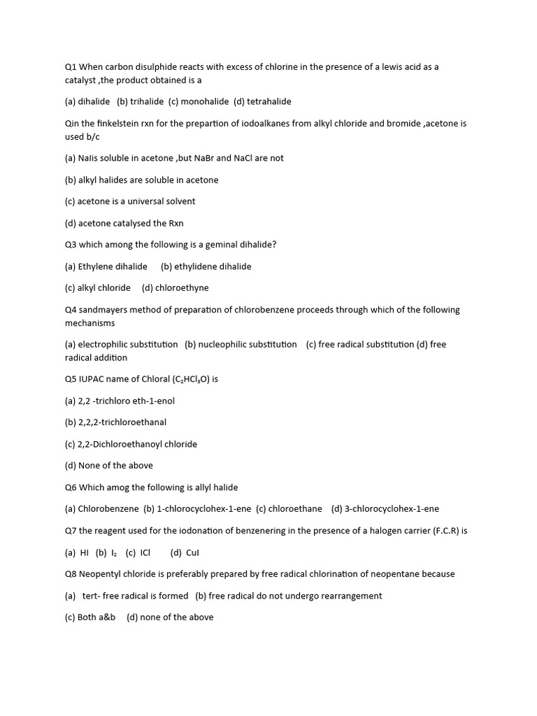 Chemistry 12th MCQ | PDF | Organic Compounds | Chemistry