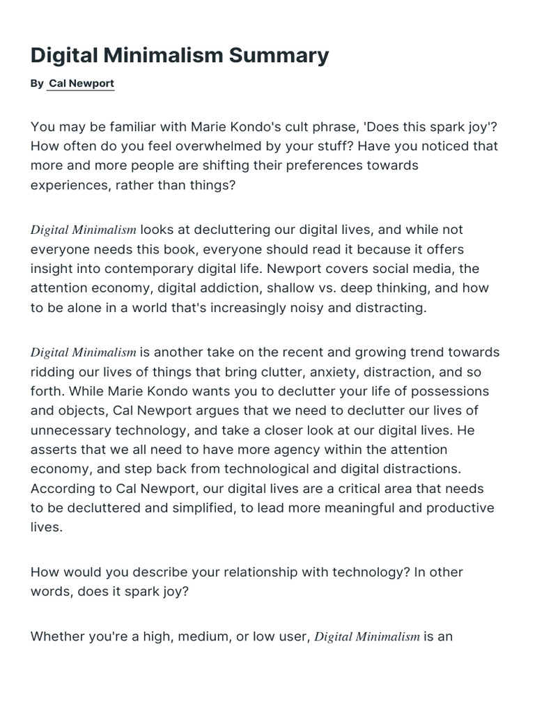 Digital Minimalism | PDF | Social Media | Popular Culture & Media Studies