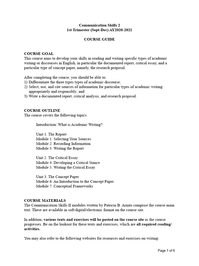 Academic Writing Course Guide 2020-2021 | PDF | Information | Essays