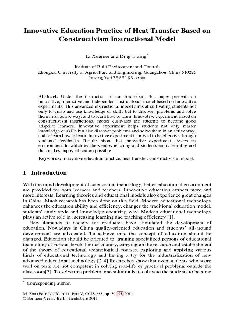 Innovative Education Practice of Heat Transfer Based On Constructivism Instructional Model ...