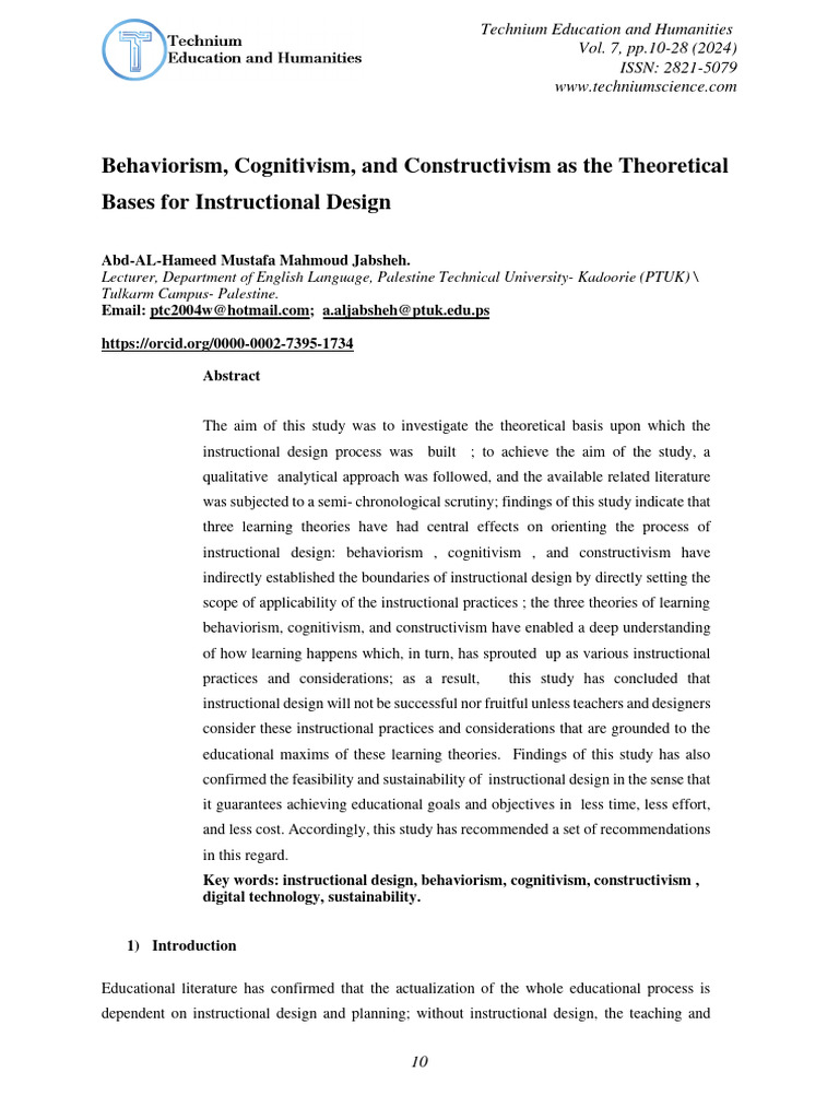 Behaviorism Cognitivism And Constructivism As The Pdf
