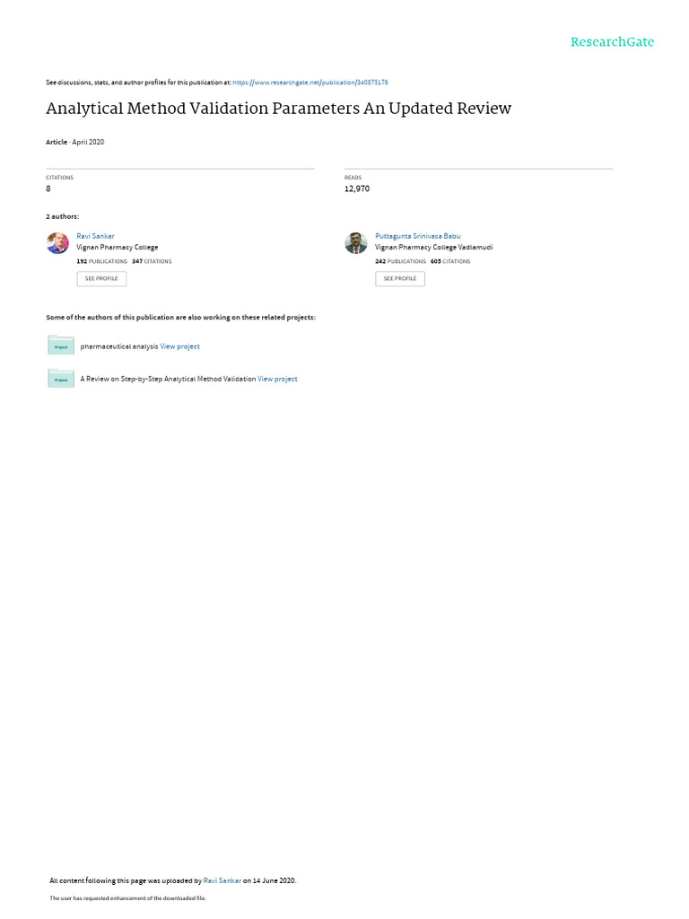 Analytical Method Validation Parameters An Updated Review LAVANYACHOWDARY | PDF | Accuracy And ...