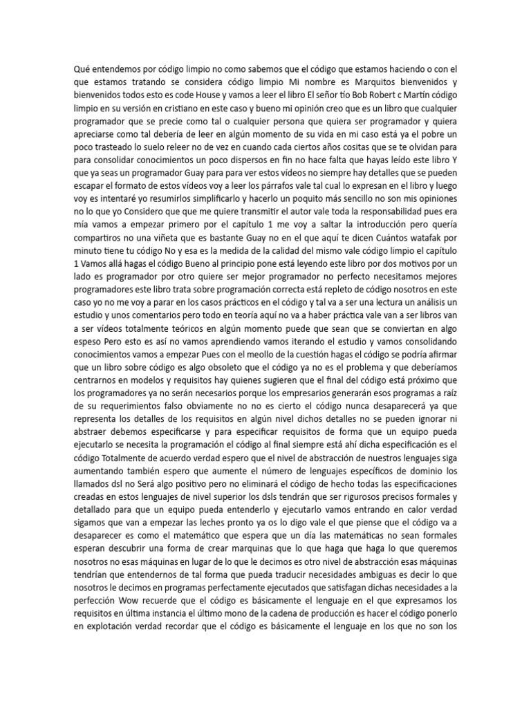 Importancia del Código Limpio en Programación | PDF | Lenguaje de ...