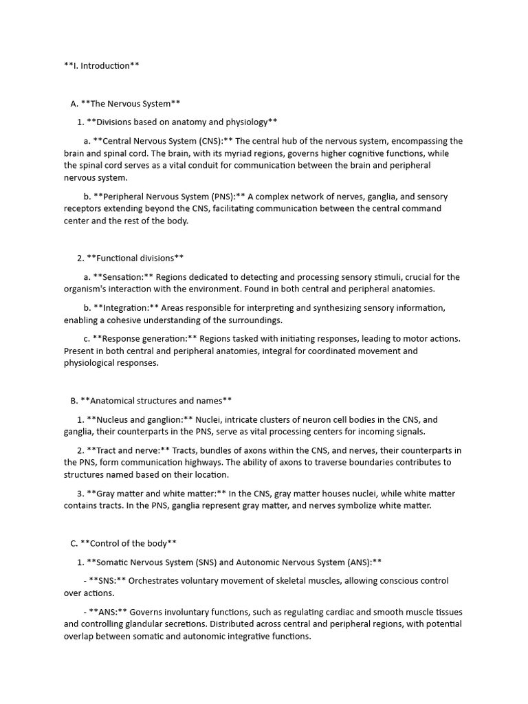 Teaching Notes - Nervous System | PDF Teaching Notes - Nervous System | PDF
