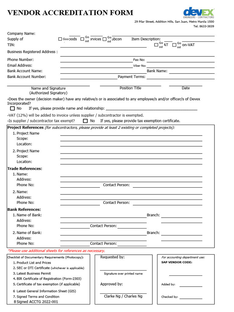 ACCTG-006.1 - Vendor Accreditation Form - Revised s.2022 - 2 | PDF