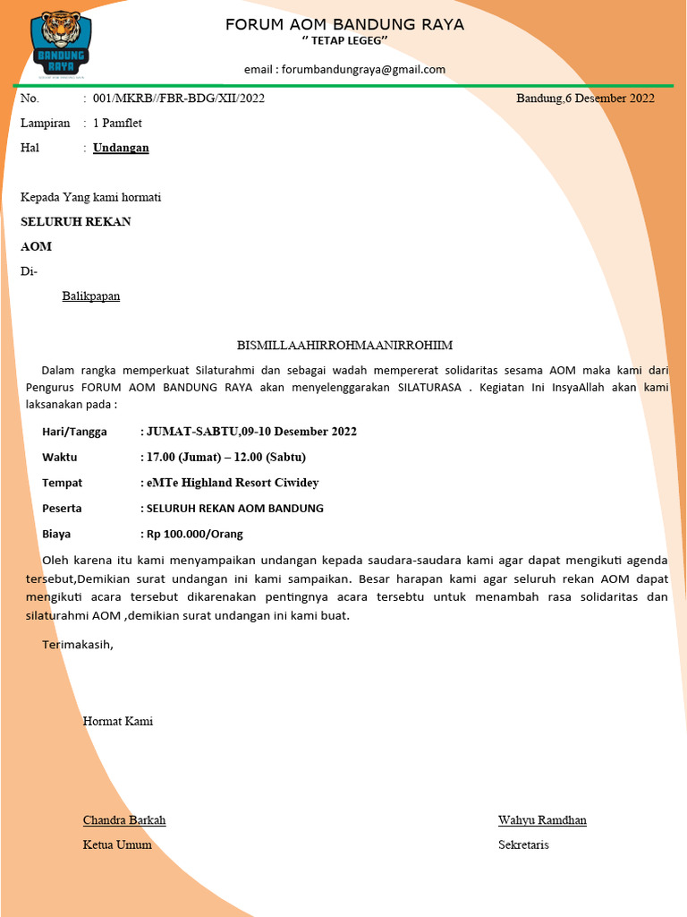 Undangan Silaturahmi AOM Bandung | PDF
