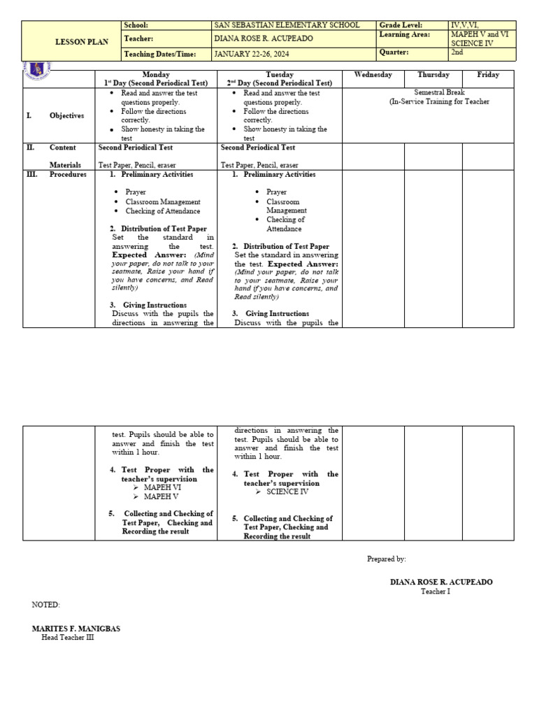 Grade 2 Second Periodical Test Plan | PDF | Teachers | Lesson Plan