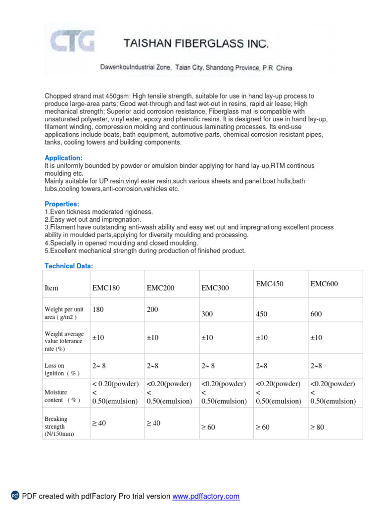 CSM-Taishan-Chopped Strand Mat 450gsm | PDF | Fiberglass | Building ...
