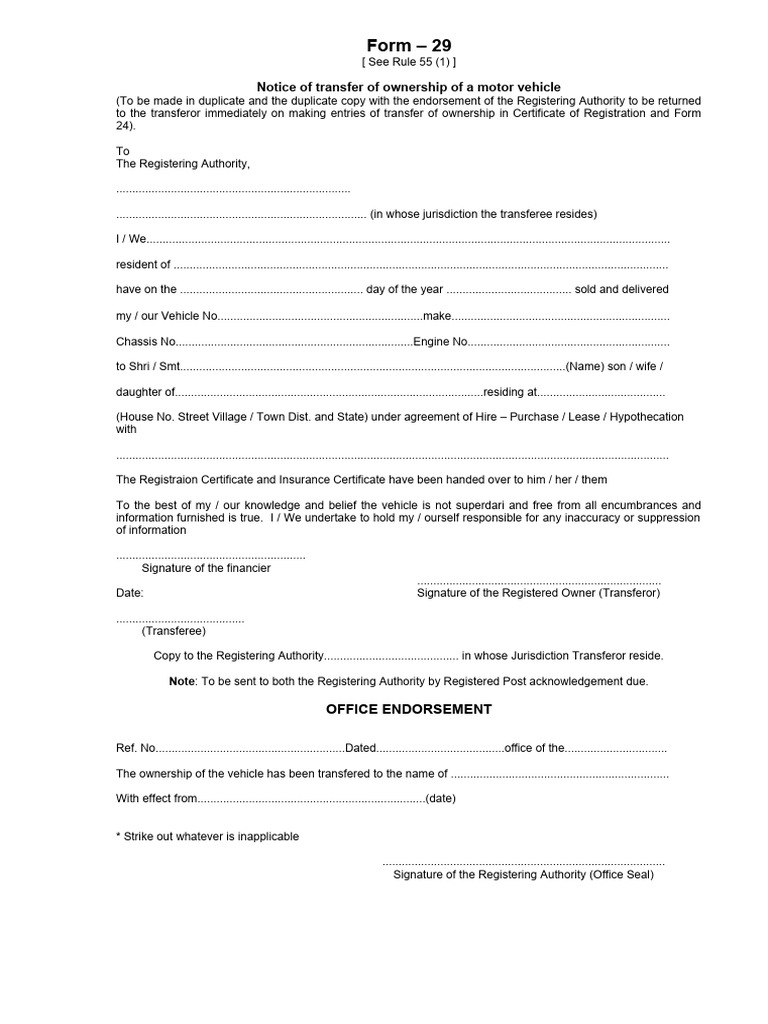 Form 29 | PDF | Vehicles | Natural Resources Law