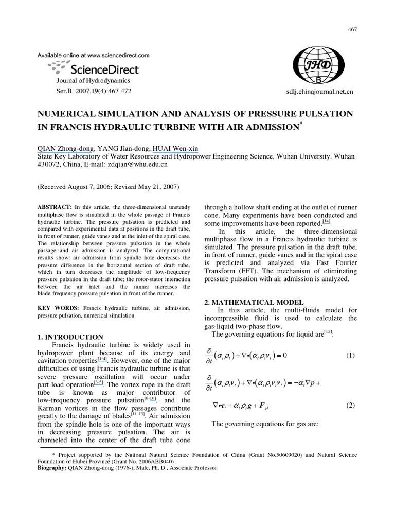 Francis Hydraulic Turbine Numerical Simulation Pdf