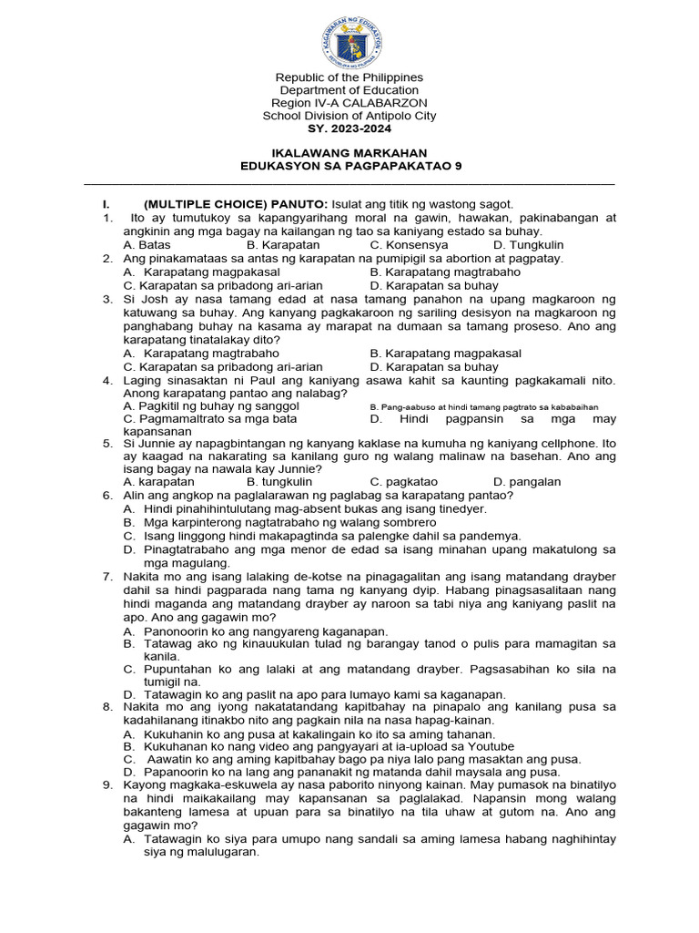 2nd-Quarter-Test-2023-2024 Final | PDF