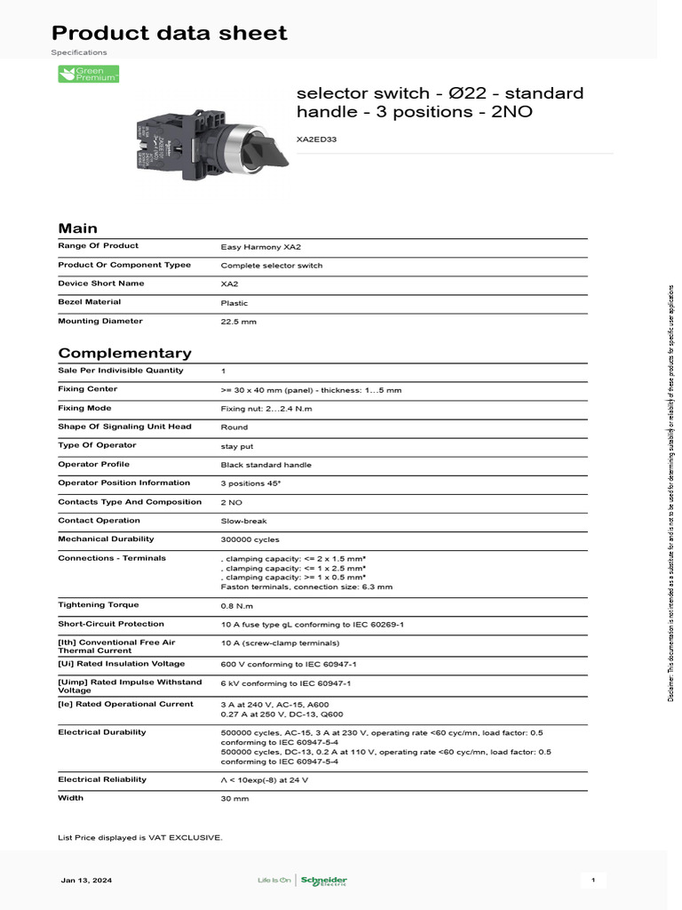 Schneider Electric - Easy-Harmony-XA2 - XA2ED33 | PDF | Switch | Fuse ...