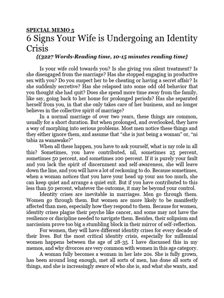 Special Memo 5-Wife Undergoing Identity Crisis | PDF | Psychology ...