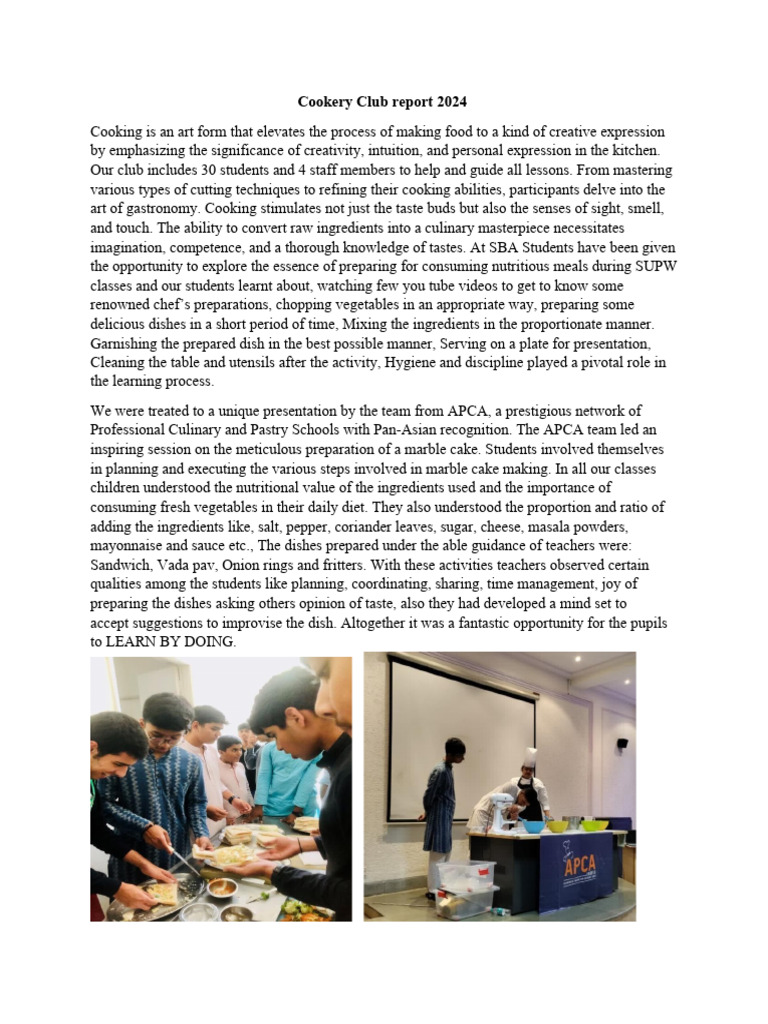 Cookery Club Report 2024 | PDF
