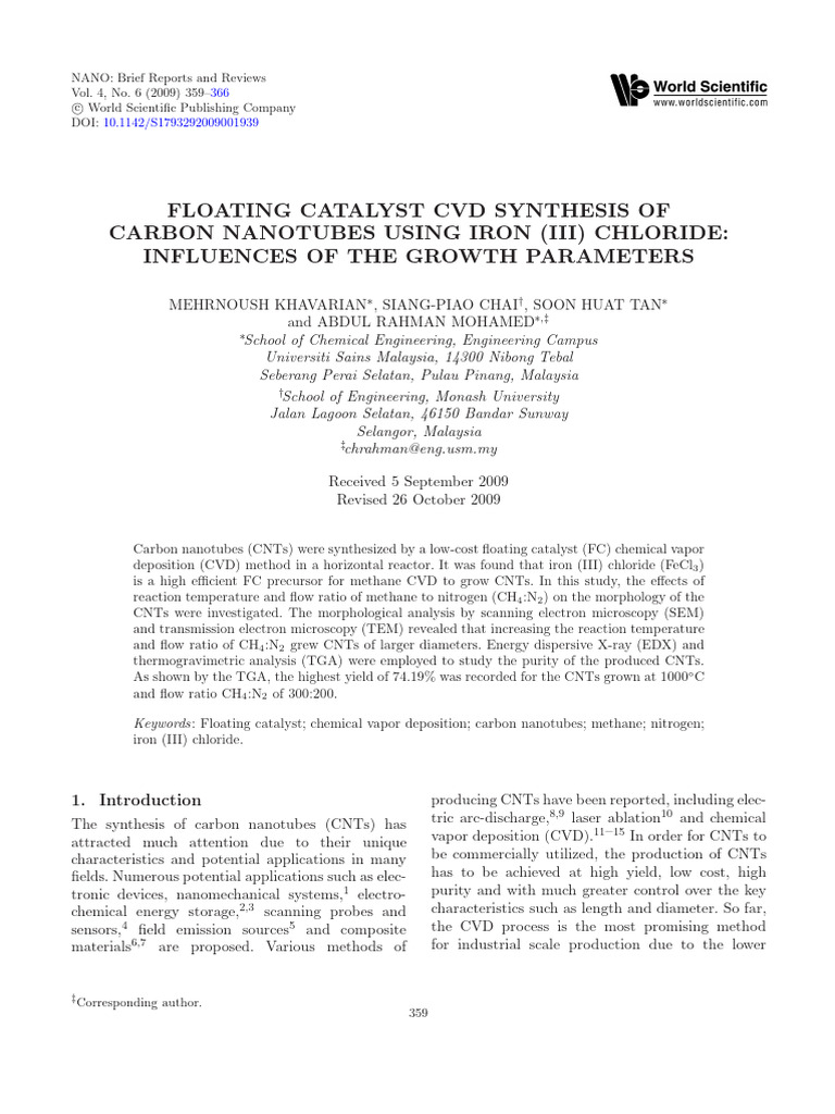 Floating Catalyst CVD Synthesis of Carbo | PDF | Carbon Nanotube ...