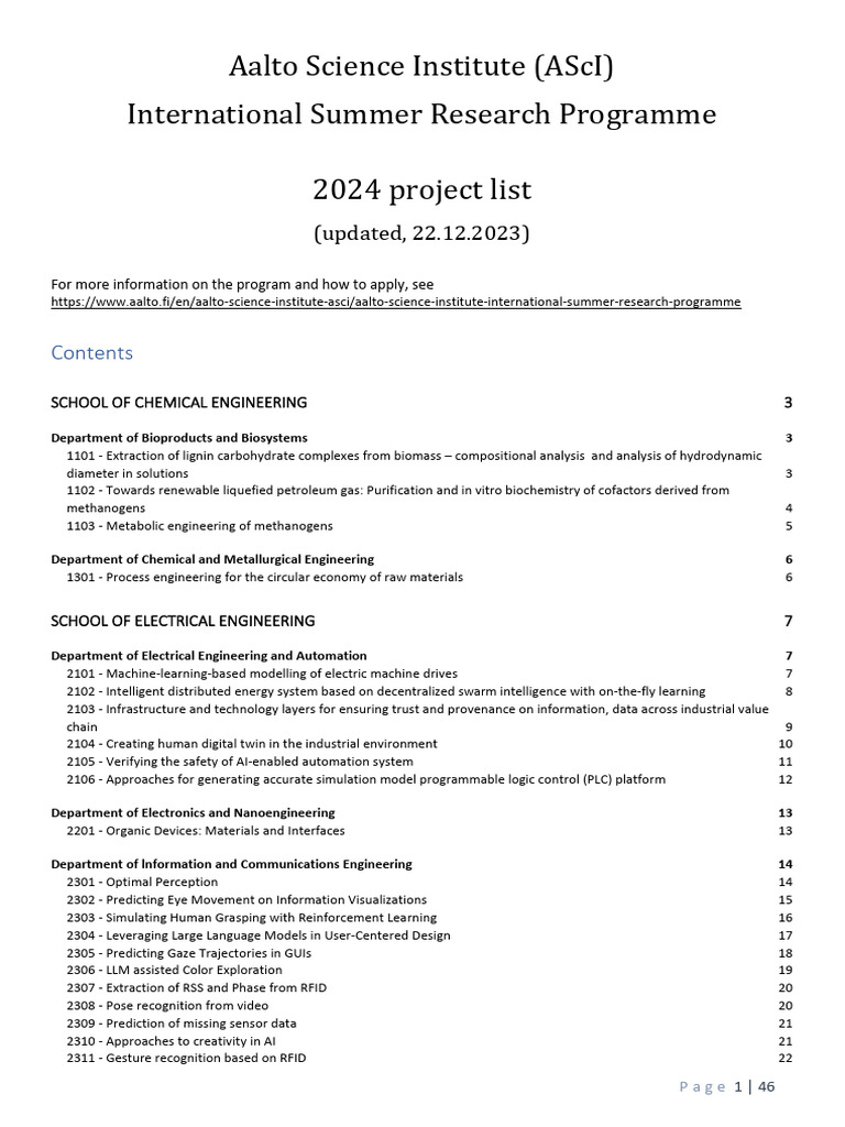 AScI 2024 Summer Research Projects | PDF | Artificial Intelligence ...