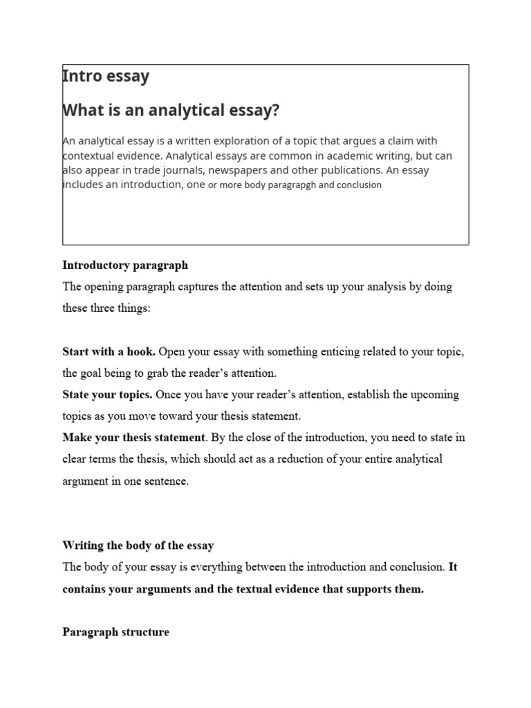 Intro Essay What Is An Analytical Essay? | PDF | Essays | Paragraph