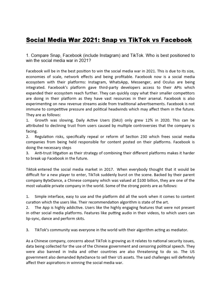 Social Media Battle: Meta vs Snap vs TikTok | PDF | Facebook | Social Media
