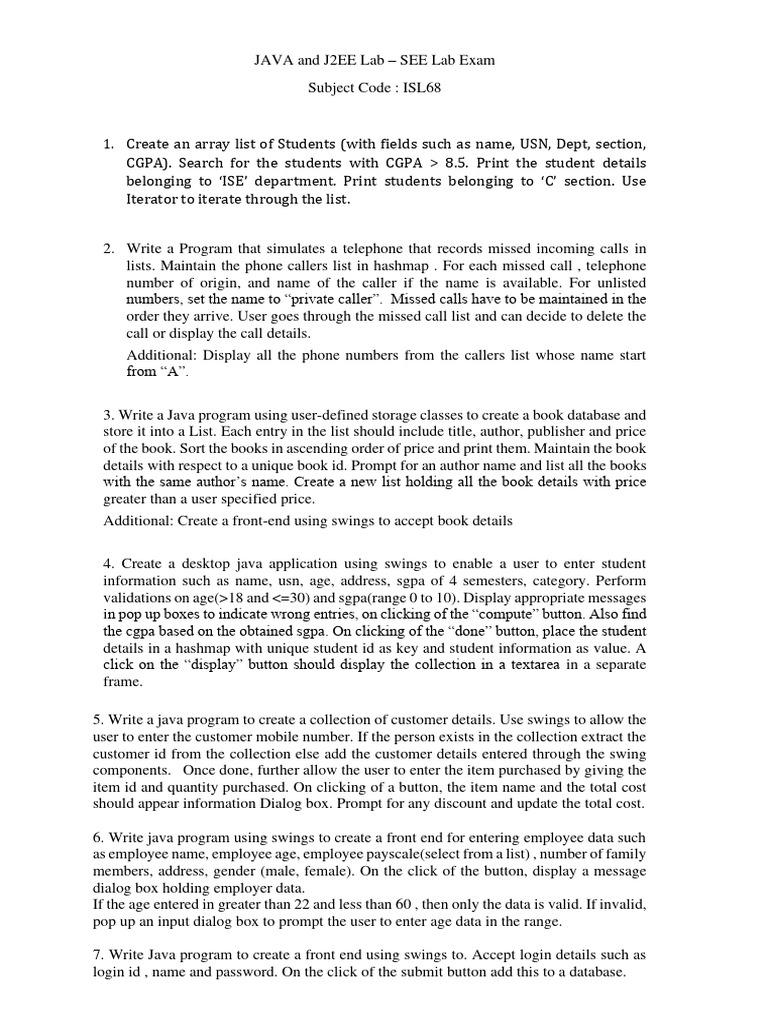 JavanJ2ee Lab Exam | PDF | Java (Programming Language) | Computing