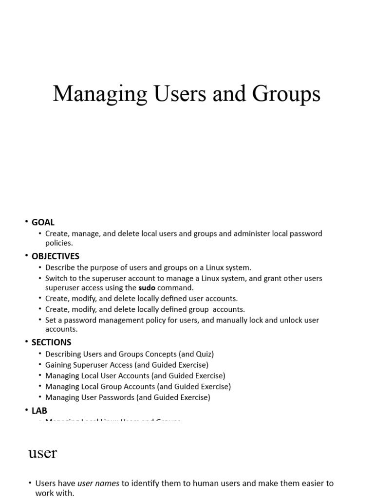 Manage Users and Groups | PDF | Sudo | Superuser