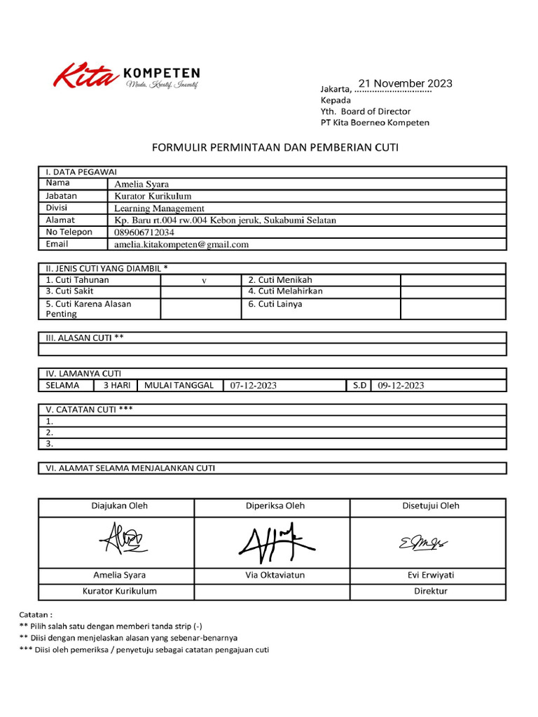 Form Cuti - Amel Team Learning | PDF