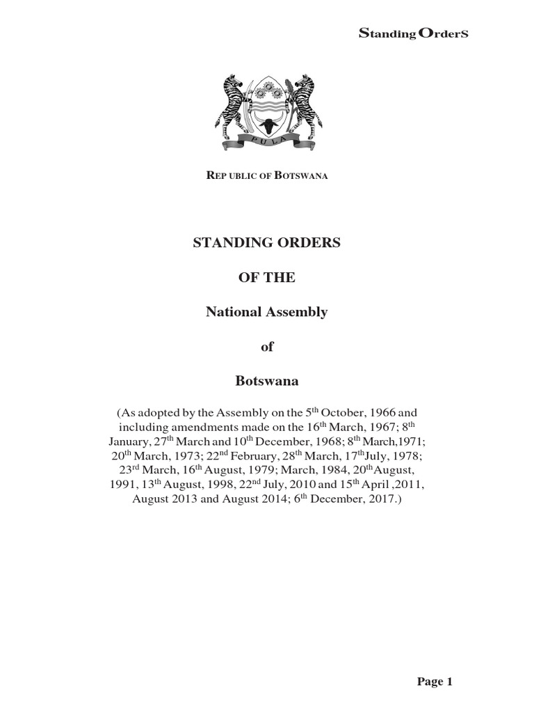 Botswana National Assembly Standing Orders | PDF | United States House ...