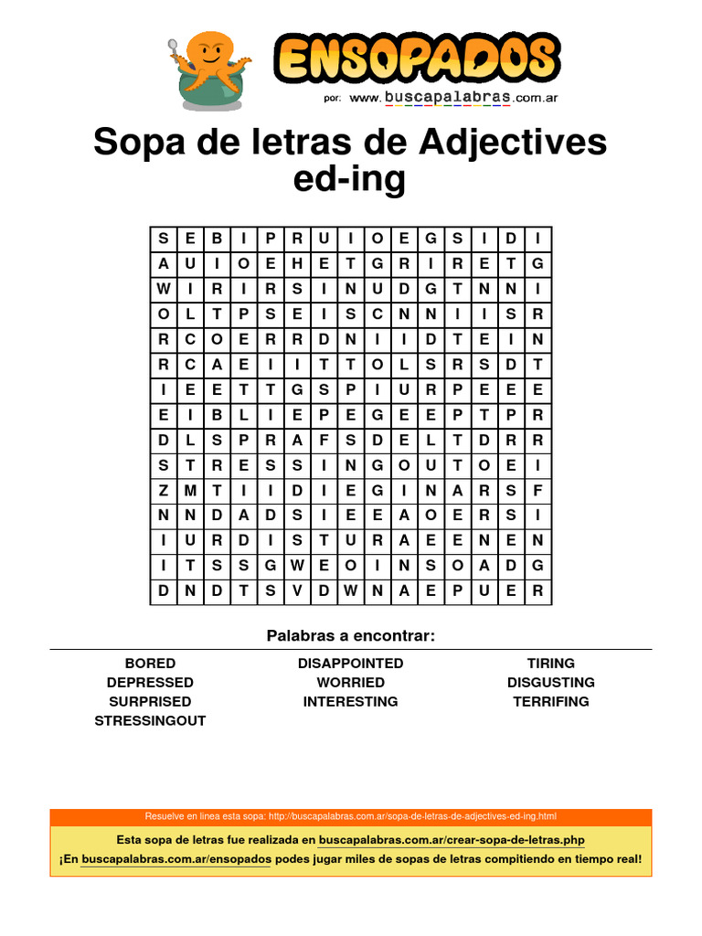 Sopa de Letras de Adjectives Ed Ing | PDF