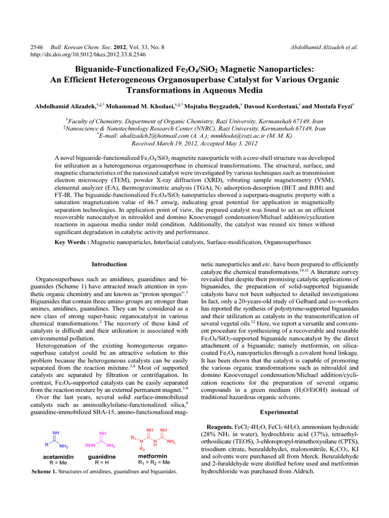 Alizadeh Et Al. - 2012 - Biguanide-Functionalized Fe3O4SiO2 Magnetic ...