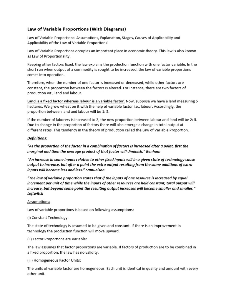 Law of Variable Proportions | PDF | Production Function | Business Process