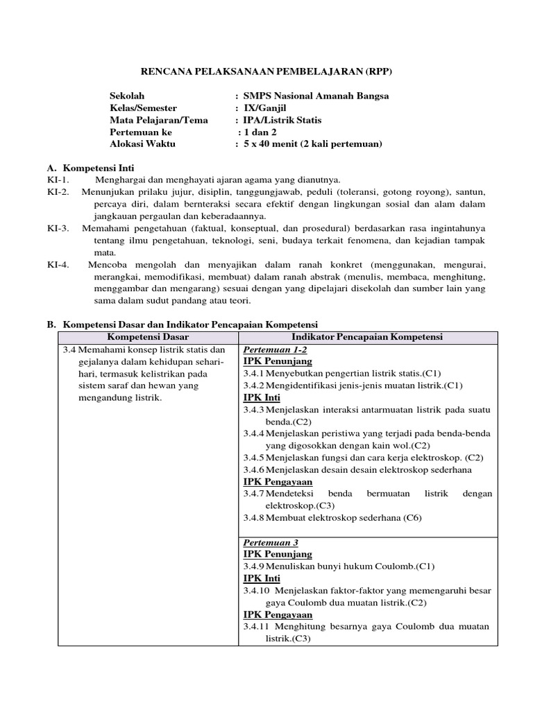 RPP IPA Kelas IX: Listrik Statis | PDF