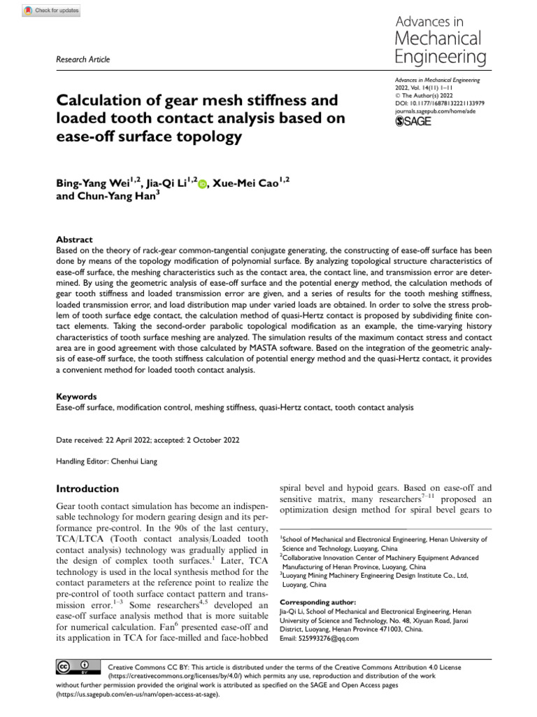 Calculation of Gear Mesh Stiffness and Loaded Tooth Contact Analysis ... Calculation of Gear Mesh Stiffness and Loaded Tooth Contact Analysis ...