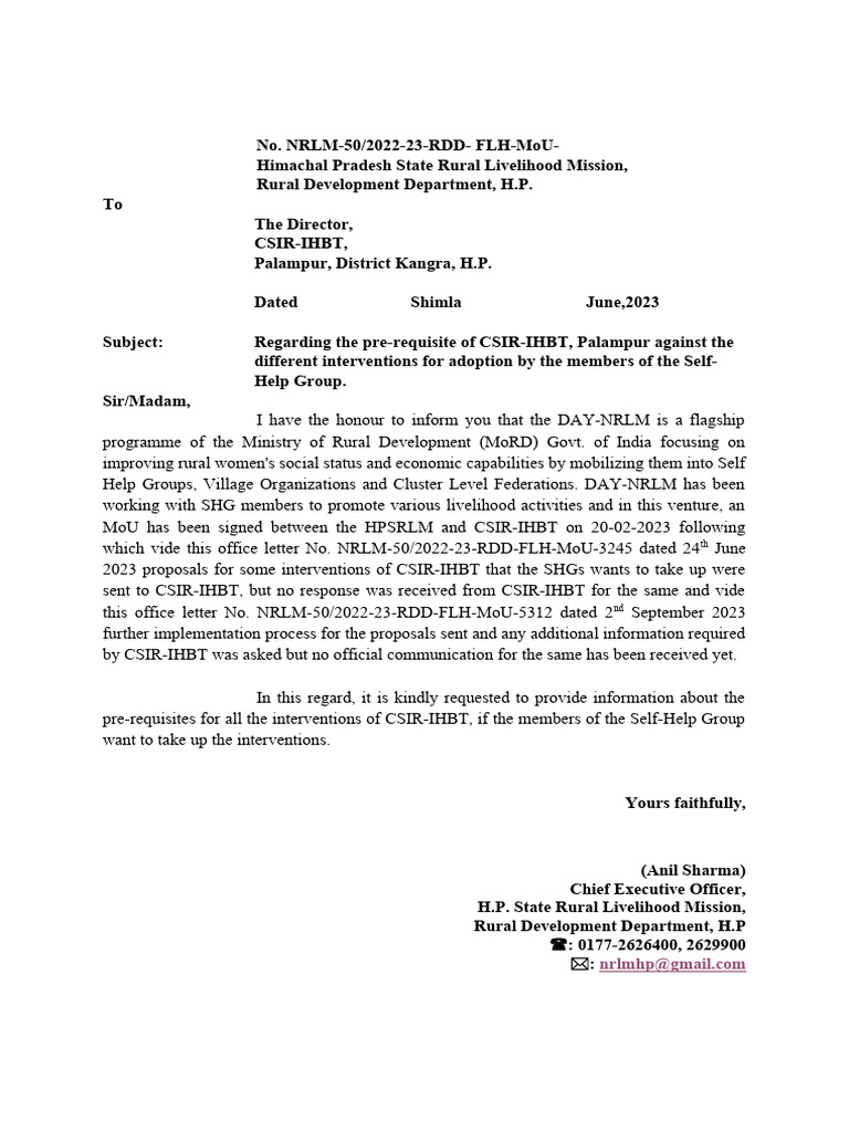 CSIR Letter For Proposal To The Director Csir | PDF
