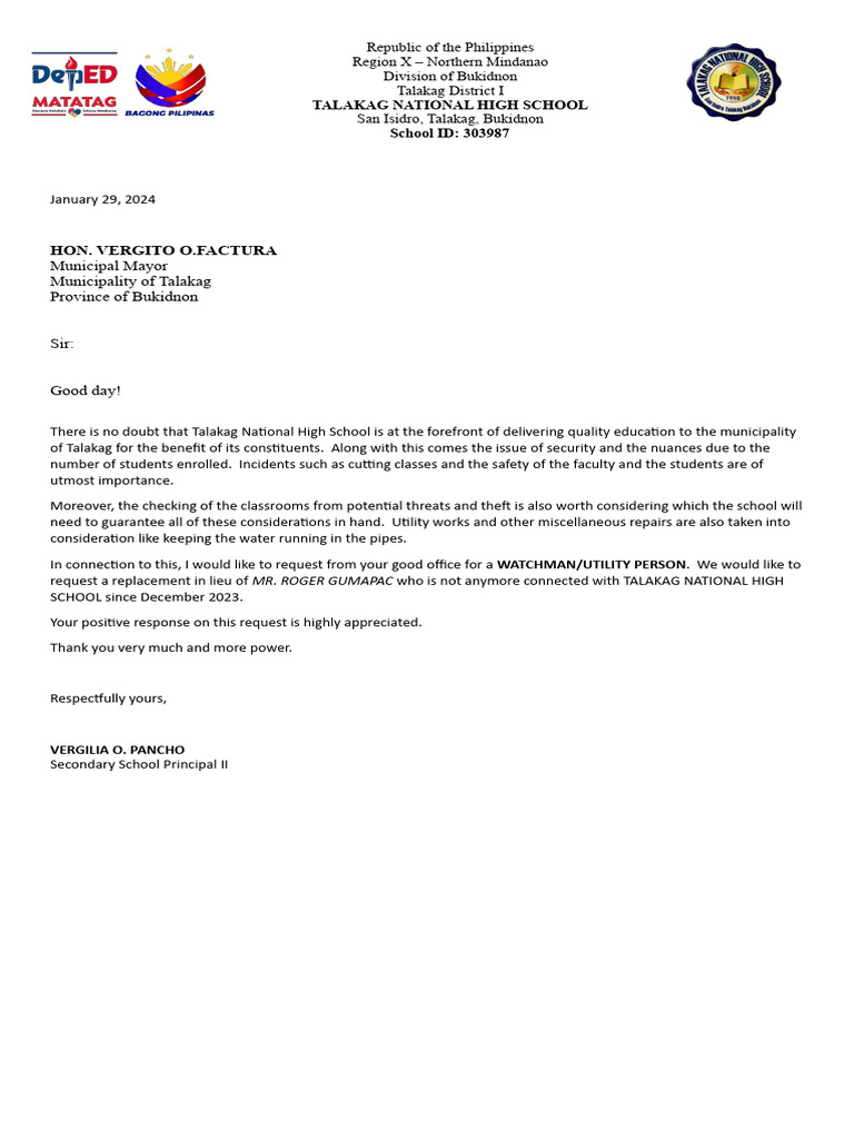 Security Guard Request Letter | PDF